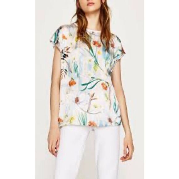 Zara | Tops | Zarawomen Basic Collection Short Sleeve Floral Blouses ...